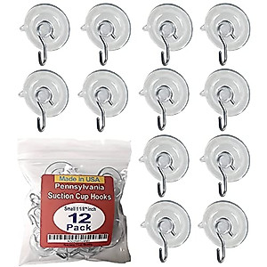 SCB-12 Pak Small 1 1/8-inch Pennsylvania Heavy Duty Suction Cup Hooks for Glass Windows. Signs Holiday Ornaments Suncatchers