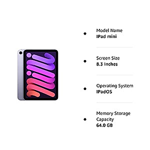 2021 Apple iPad Mini 6 (8.3 inch, Wi-Fi, 64GB) Purple (Renewed)