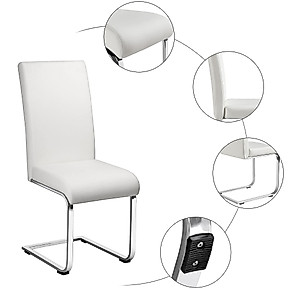 YAHEETECH 4pcs Dining Chairs Armless Dining-Living Room Kitchen Chairs PU Leather Upholstered Seat and Metal Legs Side Chairs with High Back Modern, White