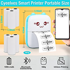 Mini Printer Portable, Pocket Thermal Printer with 6 Rolls Paper Compatible with iOS Android, Bluetooth Wireless Smart Printer for Photo Picture Office Receipt QR Code Label List Note Inkless Printing