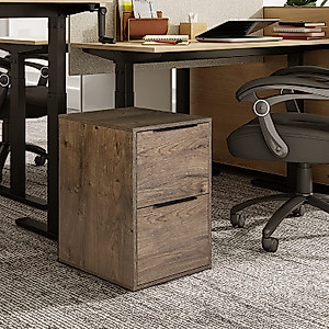 GREATMEET 2 Drawer Wooden File Cabinet with Hanging Bars for Letter Size, Vertical Filing Storage Cabinet Under Desk, 2 Dawer Wooden Filing Cabinet for Home Office, Grey