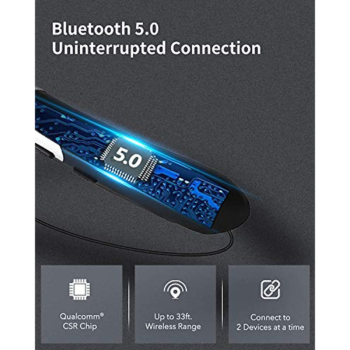 Neckband Bluetooth Headphones, Wireless Bluetooth Headphones with Retractable Earbuds, CVC8.0 Noise Cancelling 3D Sound Surround Personal Sport Headset Call Vibrate Alert Earphones with Mic (Black)