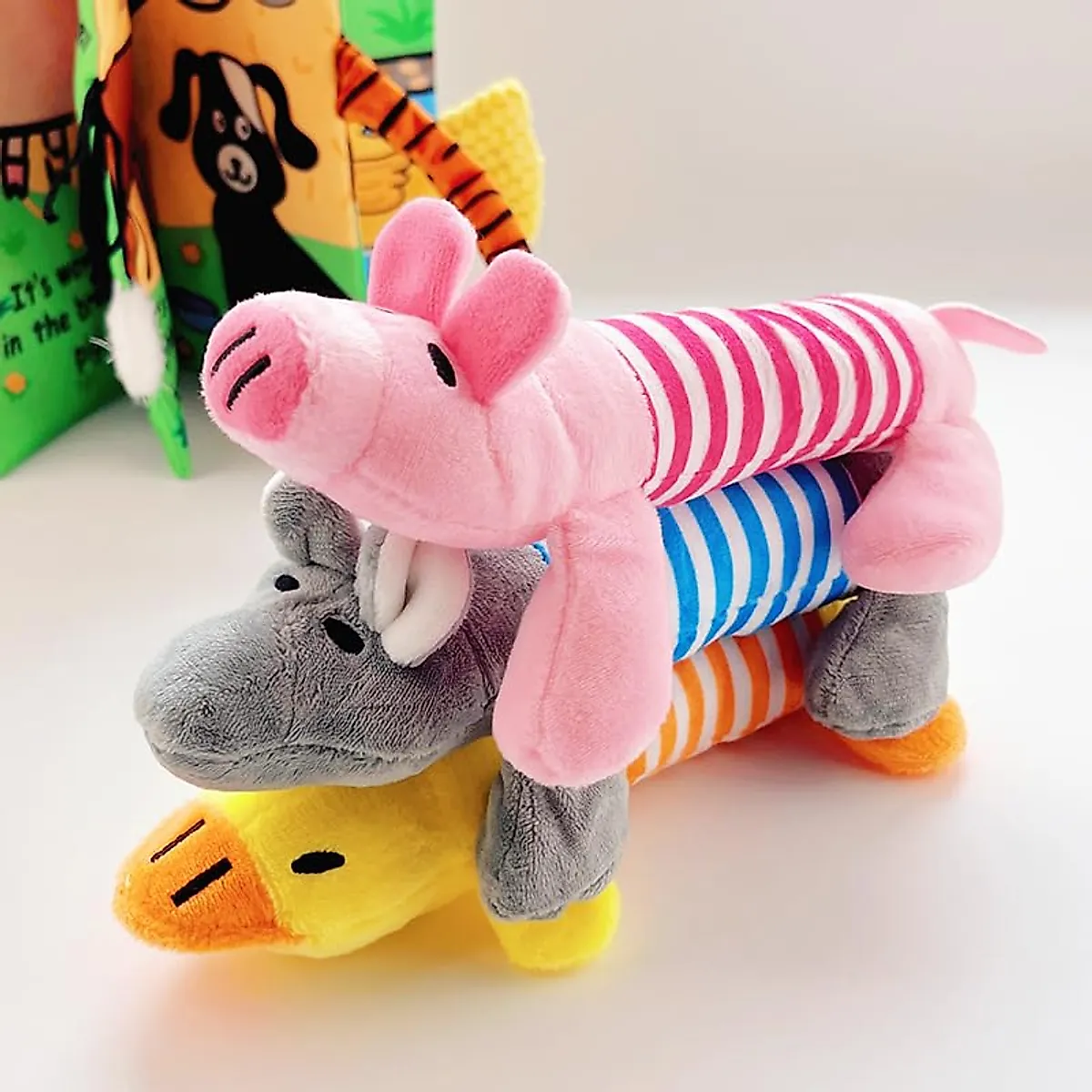 YASREKUYI 3PCS pet Dog cat Plush Cartoon Embroidery bite Resistant Decompression Duck Piglet Elephant Cute Vocal Toy Supplies