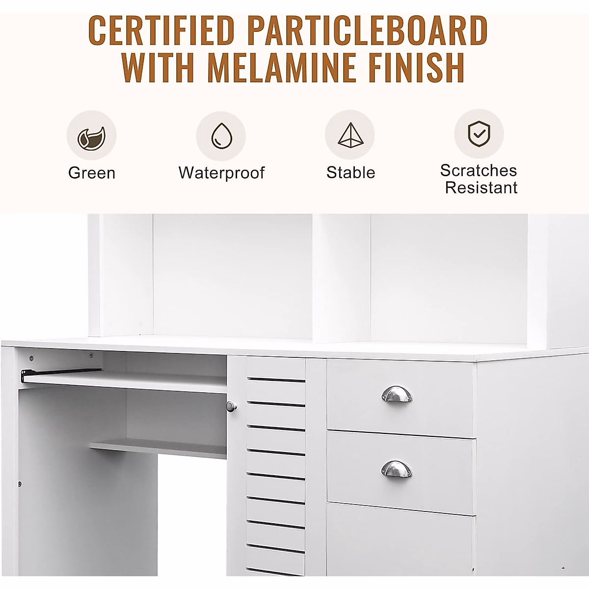 JOYSOURCE 59" Computer Desk with Hutch, 2-Tier Shelves, Keyboard Tray, 3 Drawers, White - Large Home Office Desk for Gaming, Writing, Study Workstation