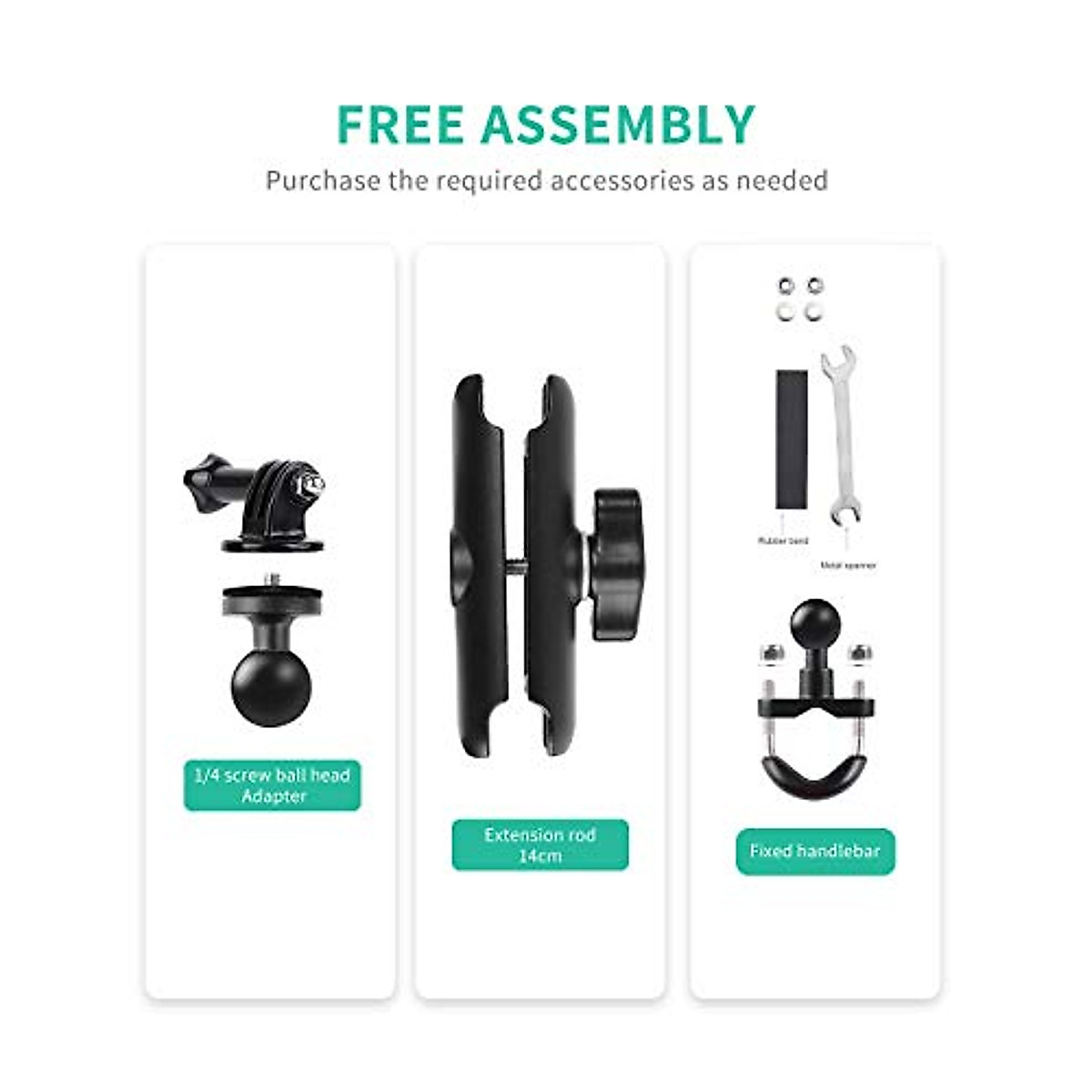 Camera Motorcycle Mount for Gopro Accessories ,360 Rotation Metal Action Camera Clamp Holder with 1/4Thread for Moto Bike Bicycle Handlebar, for GoPro Hero 10 9 8 7 6 5 4 , SJCAM, Motorcycle Bracke