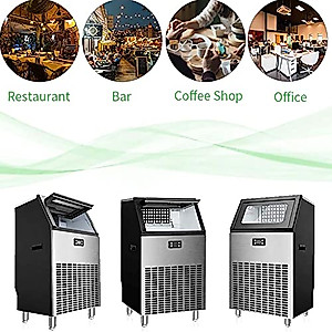JJGBWY Commercial Ice Machine, Freestanding Ice Machine 99 Lb/24Hr, 66 Lb Storage Bin, Full Heavy Duty Stainless Steel Construction, Home Bar, Coffee Shop, Commercial Ice Maker