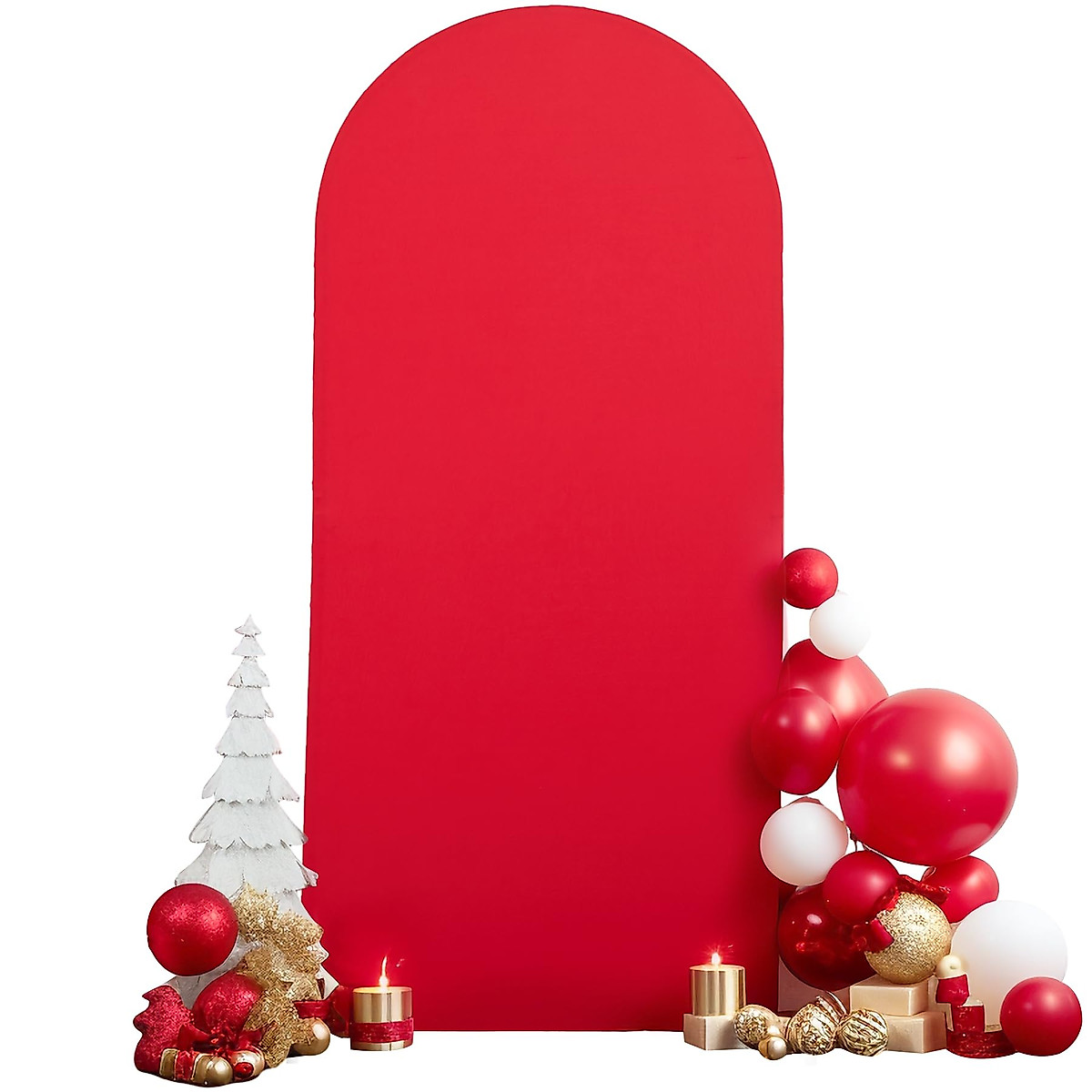 7.2FT Red Arch Backdrop Cover, Spandex Fitted Wedding Arch Stand Covers 2-Sided Round Top Chiara Arch Backdrop Cover for Wedding Ceremony Birthday Party Baby Shower Banquet Decoration