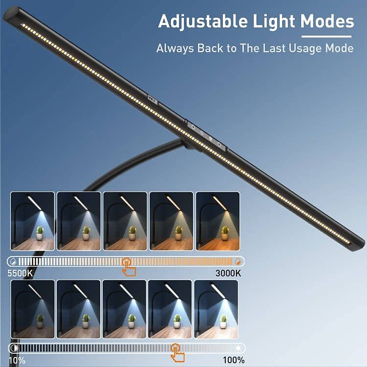 AmazLit Desk Lamp 31.5" W, Desk Lamp for Home Office, Gesture Sensing Desk Light, Monitor Light, Adjustable Color Temperature & Brightness, Table Lamp 24W Brightest, Black