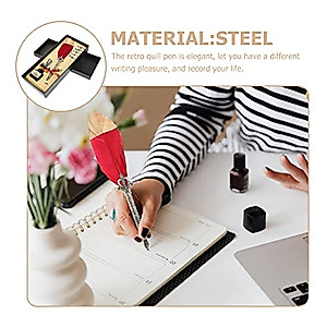 Operitacx Calligraphy Pens Quill Pen and Ink Set with Calligraphy Dip Pen Inkwell Stand Replacement Nibs for Writing Paper Letter Birthday Gift Wine Red Fountain Pen Ink