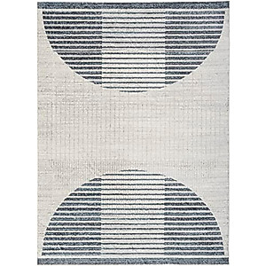 Nourison Astra Machine Washable Geometric Ivory Blue 6'7" x 9' Area -Rug, Easy -Cleaning, Non Shedding, Bed Room, Living Room, Dining Room, Kitchen (7x9)