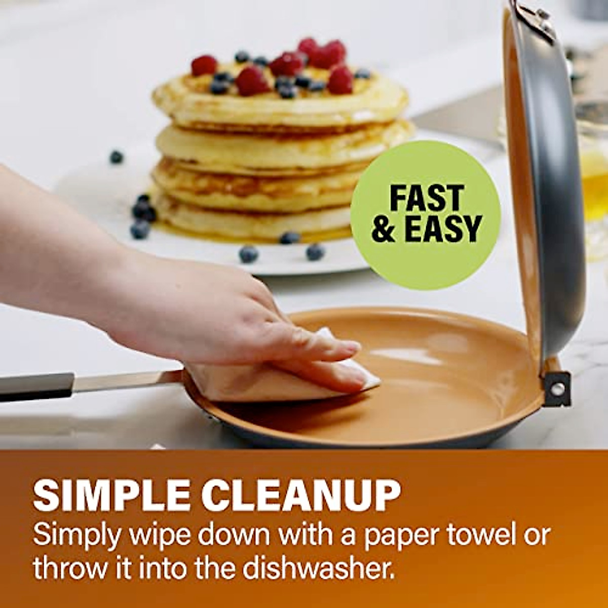Gotham Steel Double Pan, The Perfect Pancake Maker – Nonstick Copper Easy to Flip Pan, Double Sided Frying Pan for Fluffy Pancakes, Omelets, Frittatas & More! Pancake Pan Dishwasher Safe Large