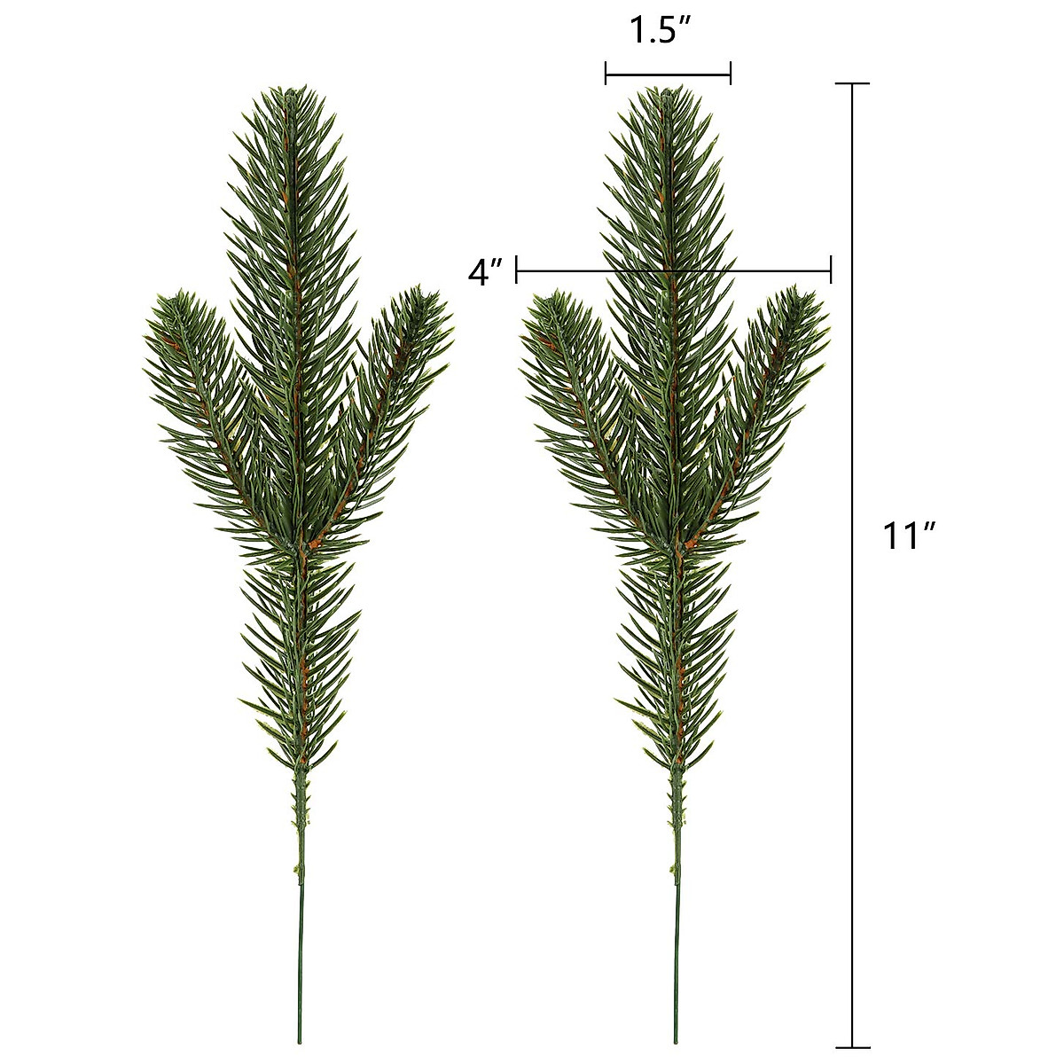 Hedume 50pcs Artificial Pine Branches, 11" x 4" and Features 3 Stems Greenery Xmas Pine Picks Pine Leaves Pine Twigs for Garland Wreath Christmas Embellishing and Home Garden Decoration