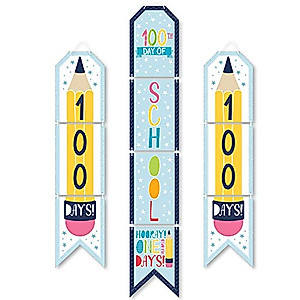 Big Dot of Happiness Happy 100th Day of School - Hanging Vertical Paper Door Banners - 100 Days Party Wall Decoration Kit - Indoor Door Decor