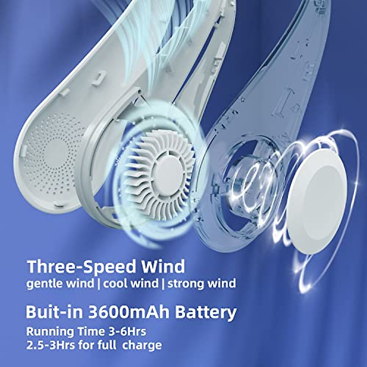portable neck fan,neck fans portable rechargable battery operated hanging personal neck fan bladeless cooling hands free ,3 Speeds djustment , fans around your neck for women/men Outdoor Sports