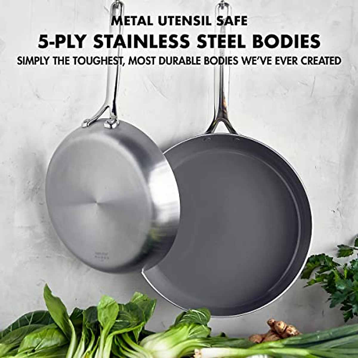 GreenPan GP5 Stainless Steel 5-Ply Healthy Ceramic Nonstick 10" and 12" 2 Piece Frying Pan Skillet Set, Scratch Resistant, Induction, Dishwasher & Oven Safe, PFAS-Free