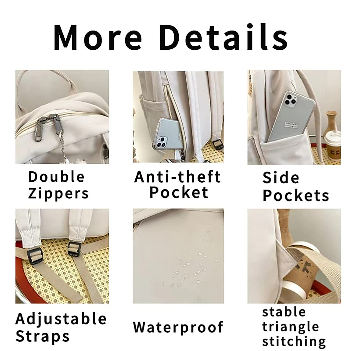 Lovely Accessories School Bag Kawaii Aesthetic Cute Back to School Backpack for Girls and Boys in 5 Colors (Black)