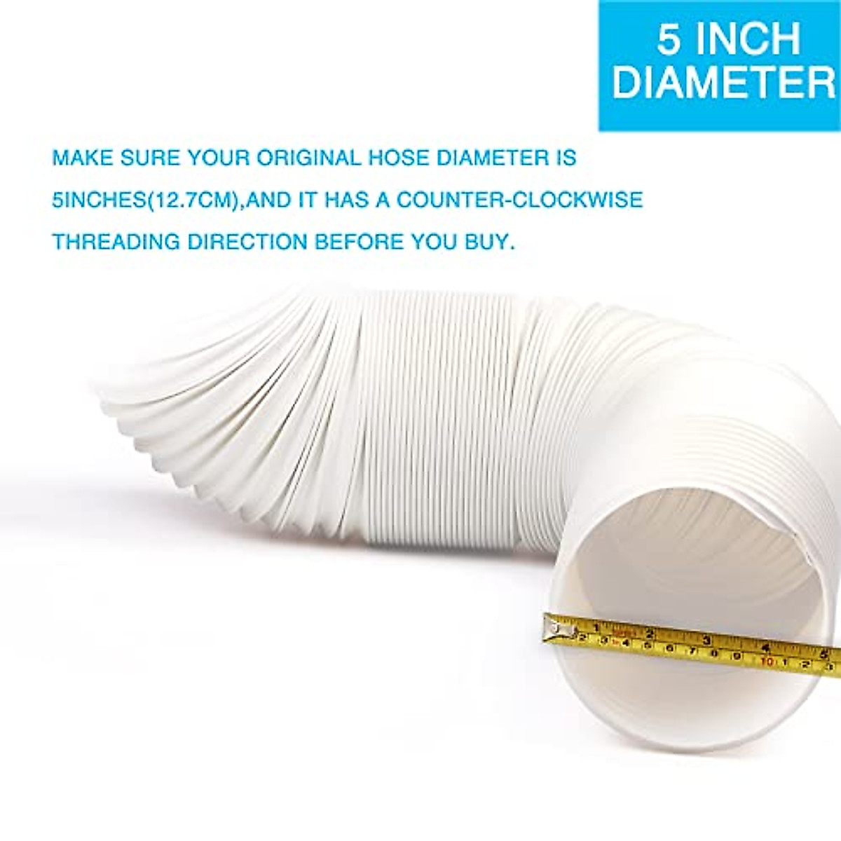 DuraComfort Air Conditioner Hose, Portable AC Exhaust Hose with 5 Inch Diameter 80" Length, Compatible with LG, Delonghi, Honeywell and More, Anti-Clockwise Thread