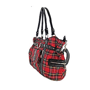Lost Queen Red Royal Stewart tartan Plaid Punk Rock Purse with Handcuff Skull Charm, Large