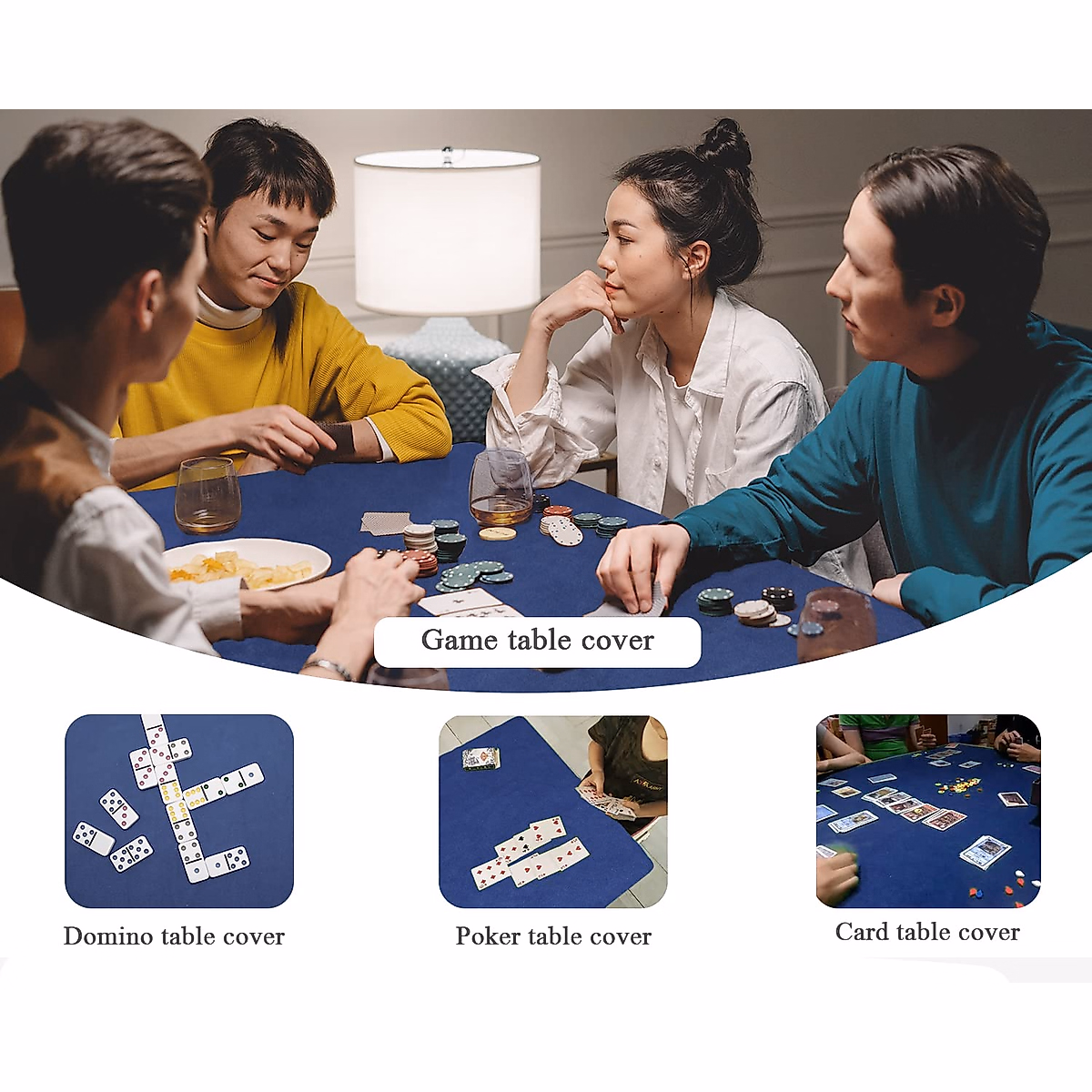 plusvivo Card Table Cover, Mahjong Table Cover Machine Washable Felt Game Table Cover- for Poker, Mahjong, Bridge, Board Game Tablecloth(36" x 36" Blue)