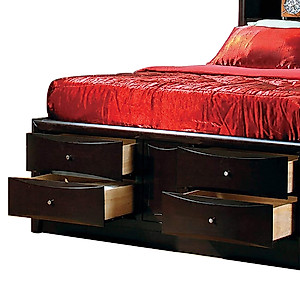 Benjara Wooden California King Size Bed with One Drawers and Two Open Shelves, Brown