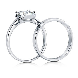 BERRICLE Sterling Silver Solitaire Wedding Engagement Rings 1.6 Carat Princess Cut Cubic Zirconia CZ Ring Set for Women, Rhodium Plated Size 9