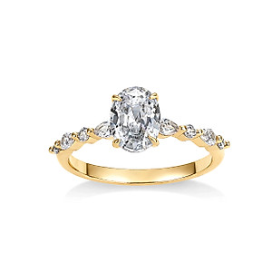 PAVOI 14K Yellow Gold Plated 1.25CT Oval Cubic Zirconia Promise Engagement Ring | Solitaire Wedding Bands | Halo Fake Engagement Ring for Women | Size 7
