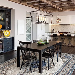 Area Rug Living Room Rugs: 9x12 Machine Washable Rug Soft Low Pile Area Rug with Non-Slip Backing, Medallion Floor Carpet for Bedroom Dining Room Nursery Home Office-Blue/Cream