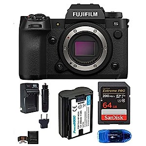 Fujifilm X-H2S Mirrorless Digital Camera Body Bundle, Includes: SanDisk 64GB Extreme PRO SDXC Memory Card, Spare Battery, AC/DC Travel Charger and More (6 Items)