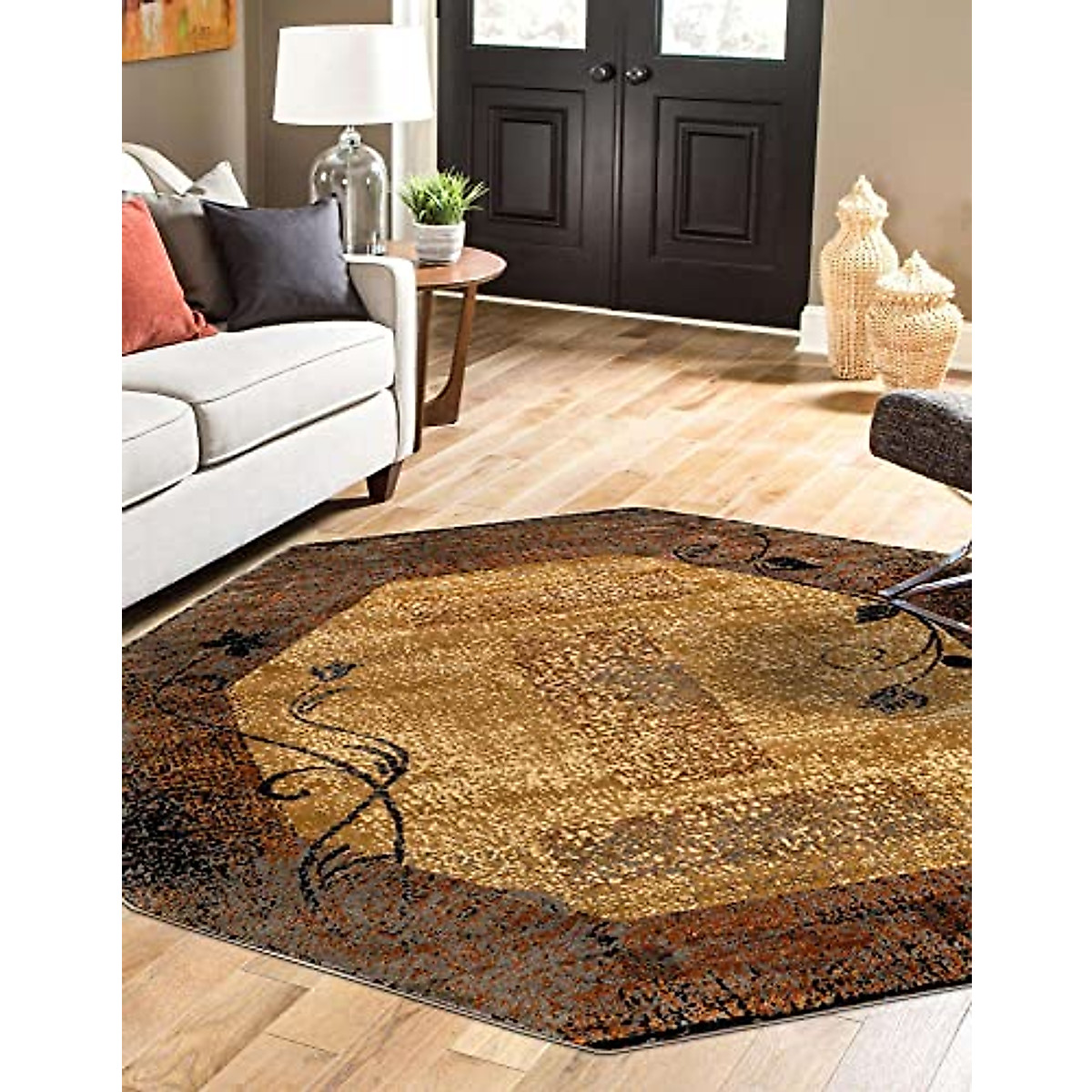 Unique Loom Barista Collection Area Rug - Excelsa (6' 1" Octagon, Beige/Brown)