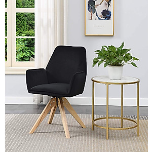 Convenience Concepts Take a Seat Miranda Swivel Accent Chair, Blue Velvet/Natural Wood