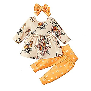 Weimuyuan Newborn Infant Baby Girl Pant Sets Floral Outfits Cute Baby Clothes Girl (Yellow, 3-6Months)