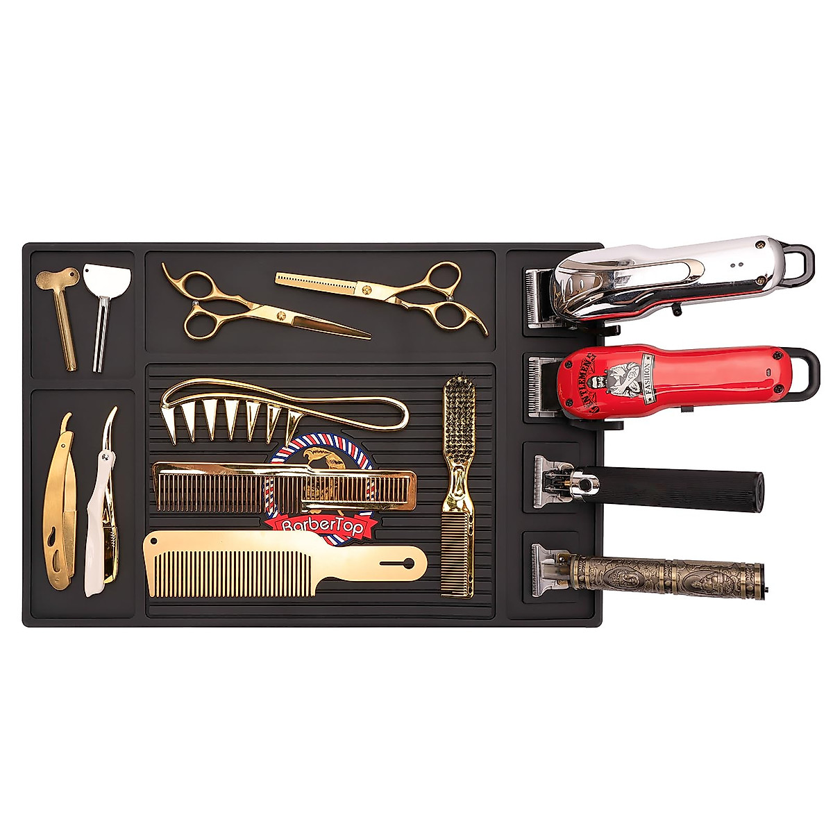 CestoMen Barber Tools Organizer Mat, Clippers Mat, Flexible and Anti-slip Magnetic Barber Mat, Magnet Strip Station Pad for Hairstylist(BLACK)