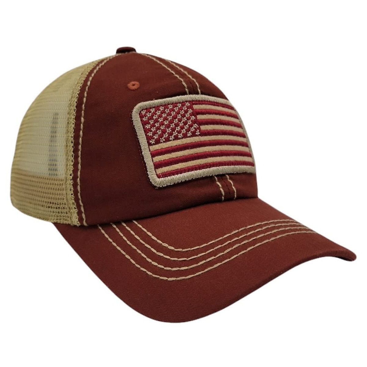 Honor Country US Flag Baseball Hat USA American Trucker Cap Rust Burgundy