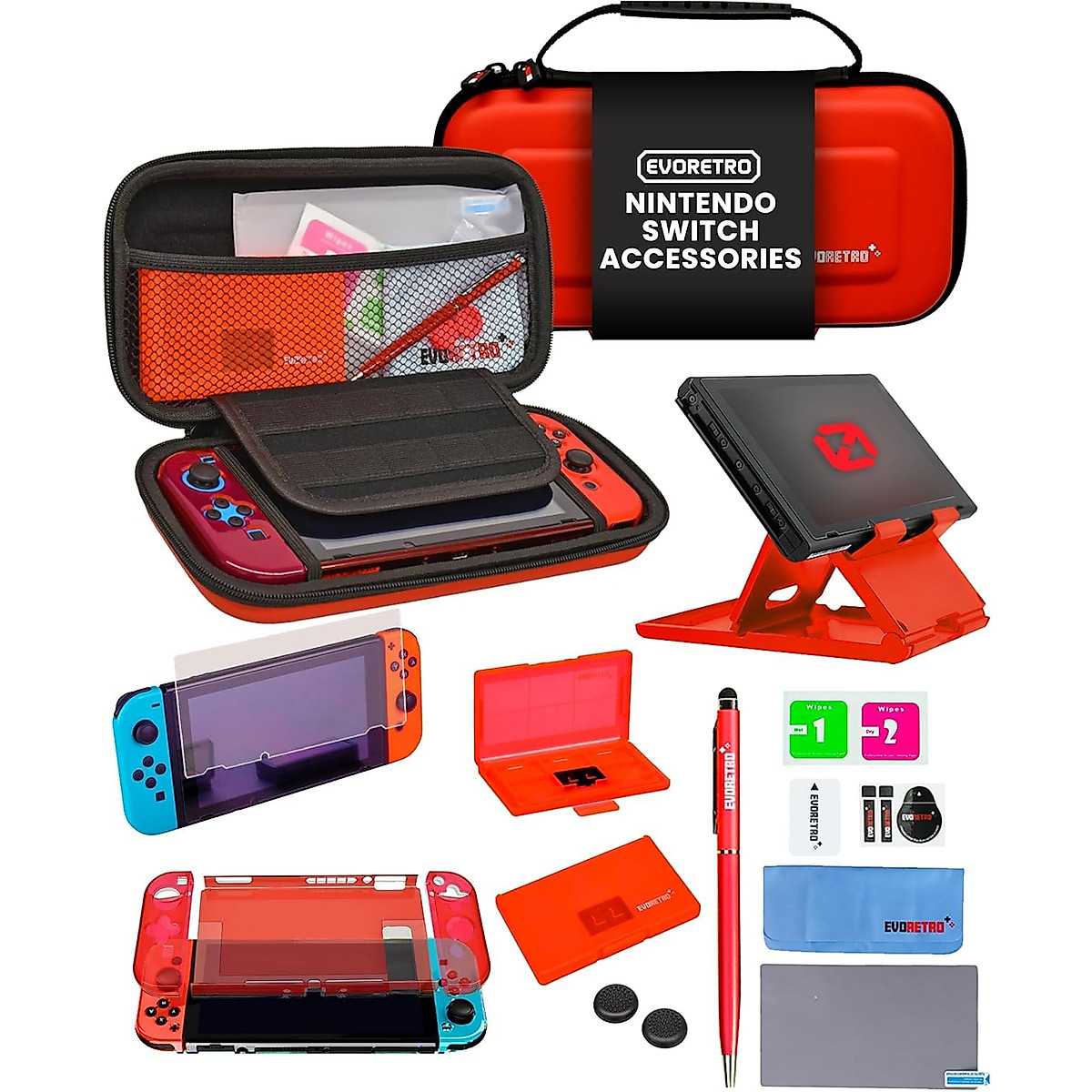 Switch Accessories Kit compatible for Nintendo Switch - Black | Bundle Set compatible with Super mario bros, Switch Sports, Fortnite, Animal Crossing, Minecraft, Pokemon, Zelda (12 in 1 set - Red)