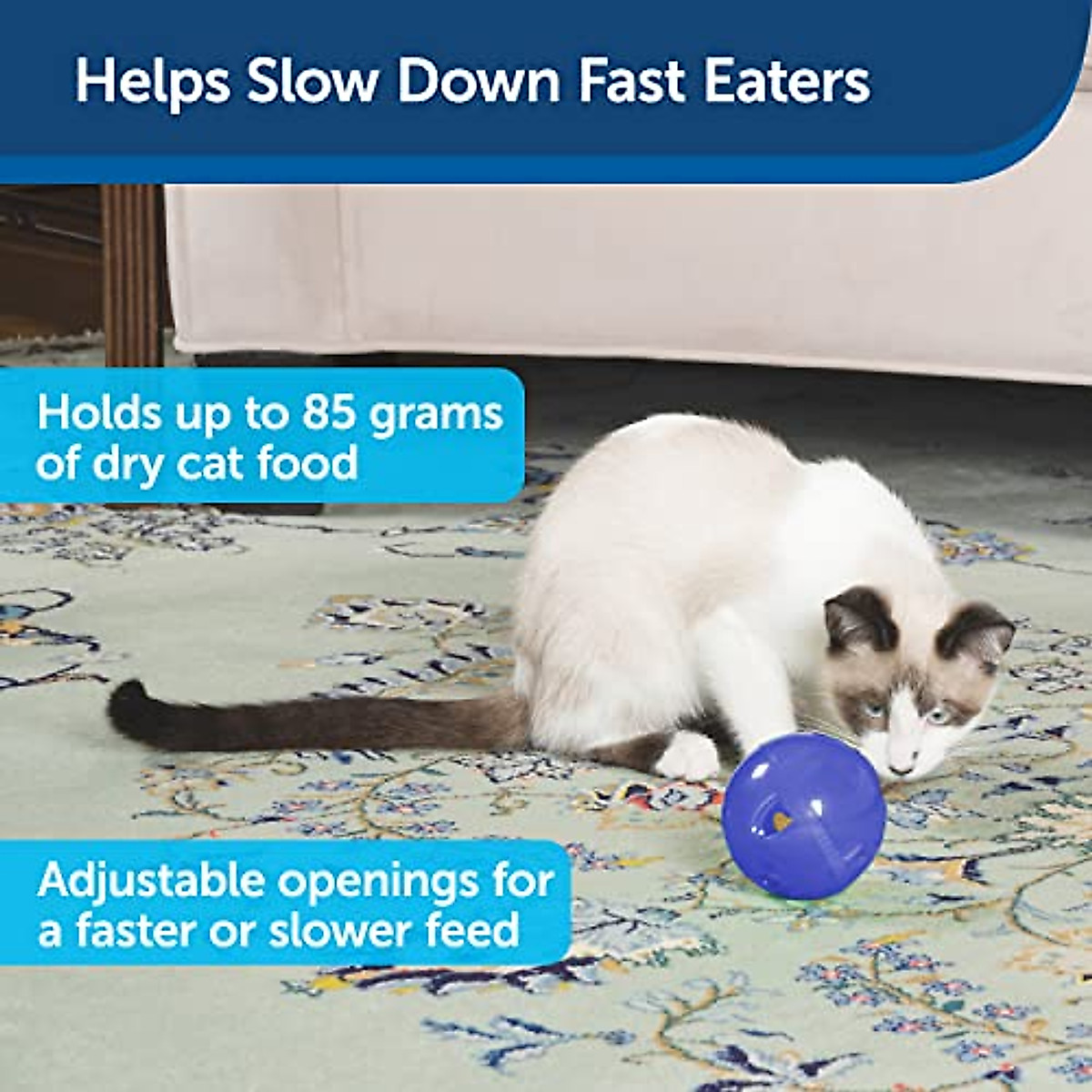 PetSafe SlimCat Meal-Dispensing Cat Toy, Great for Food or Treats, Blue, for All Breed Sizes