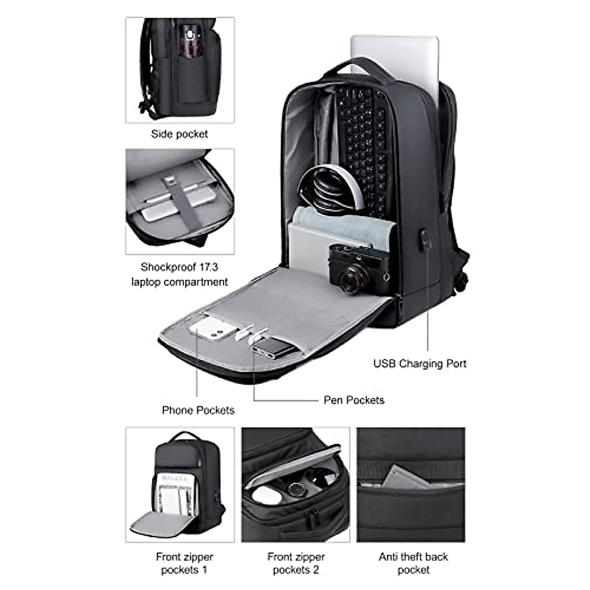 IPX Laptop Backpack Plus 17 Inch Travel Backpack Expandable Business Anti Theft Work Backpack with Laptop Compartment School Backpack with USB Charging Port Water Resistant Durable Bookbag for Men