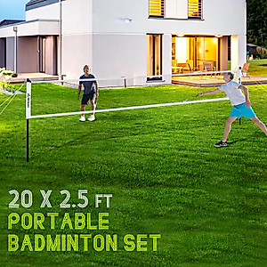 Patiassy Portable Badminton Net Set with 4 Badminton Rackets, Badminton Shuttlecocks and Carrying Bag for Backyard(White)