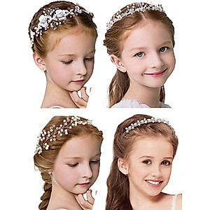 WILLBOND Flower Girl Headpiece - Princess Headband with Pearls for Wedding, First Communion, Hair Accessory