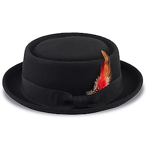 Pork Pie Hat for Men/Women Wool Felt Fedora Boater Porkpie Flat Top Derby Black