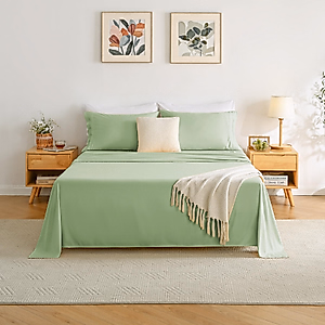 Sage Green Full Size Bed Sheet Sets-Deep Pocket Fitted Sheet & Pillowcase Sets-4 Piece Soft Cooling Microfiber Bedsheets for Double Bed