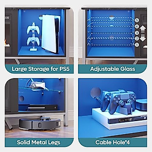 Bestier Fireplace TV Stand for 70/75 inch TV, Gaming LED Entertainment Center with 23 inch Electric Fireplace for PS5, Modern TV Console with Adjustable Glass Shelves for Living Bedroom Black Marble