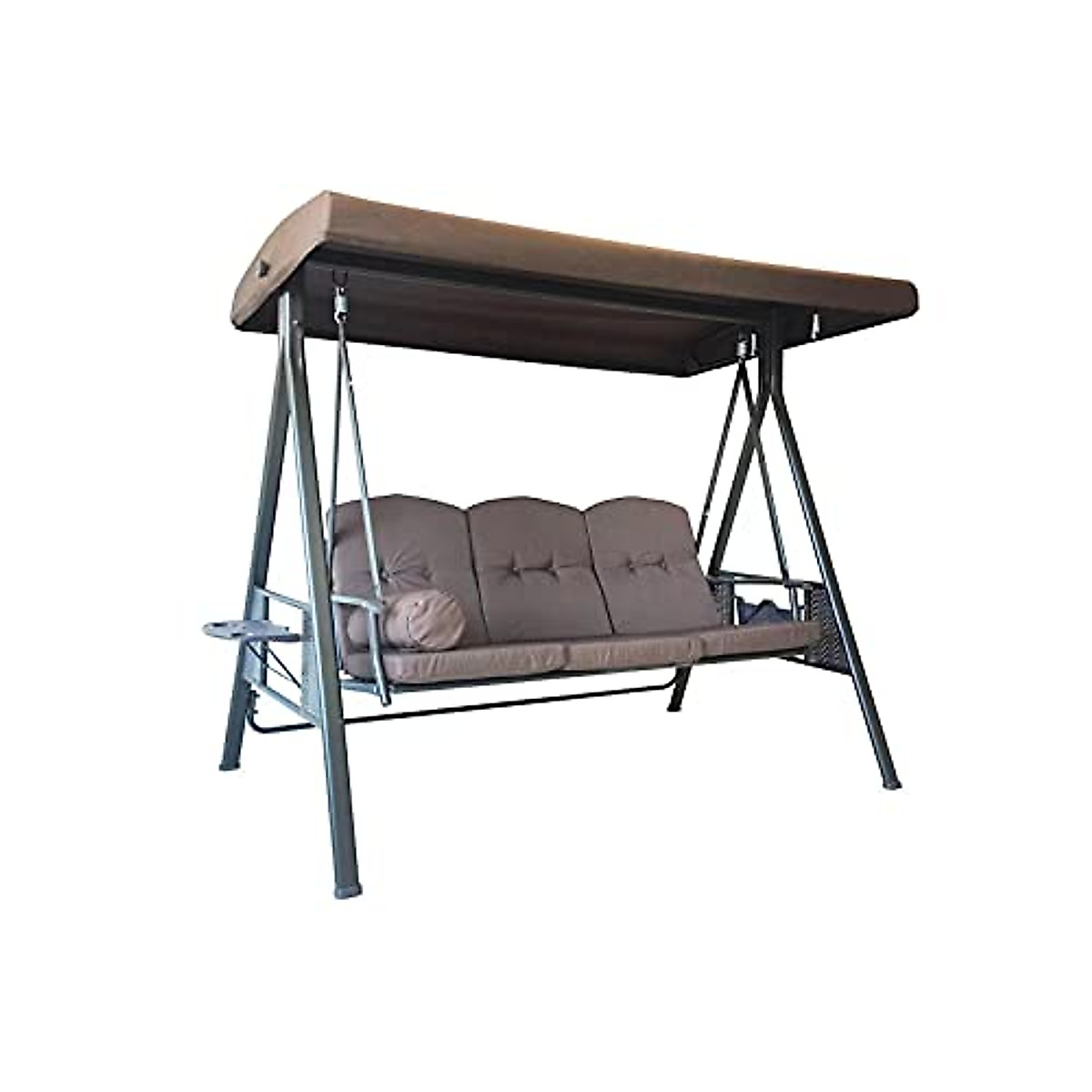 Luckberry 3-Seat Outdoor Large Canopy Swing Glider, Porch Patio Hammock Lounge Chair, Backyard,Garden Adjustable Shade, Removable Cushions - Brown