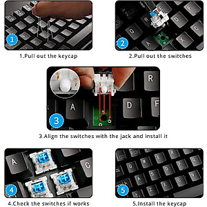 XuanGui OUTEMU (Gaote) Keyboard Switches, Black/Red/Brown/Blue Switches 3 Pin Keyswitch DIY Replaceable Cherry MX Equivalent Switches with Switch Puller for Mechanical Gaming Keyboard, 20 Pack