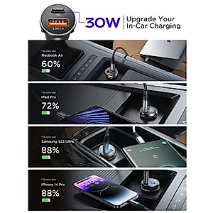 48W USB C Car Charger All Metal Fast USB Car Charger Adapter with 60W 3.3ft Nylon Braided Type C Cable LISEN Compact Cigarette Lighter USB Charger PD&QC3.0 Dual Port for Samsung S22/Pixel/Android/iPad