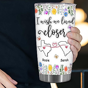 NAHOTICQ Personalized Bestie Mug - Friendship Gift For Bestie, Best Friends, Sisters - I Wish We Lived Closer Custom Name 3D Effect Tumbler - Long Distance Going Away Gifts For BFF, Friend, Women