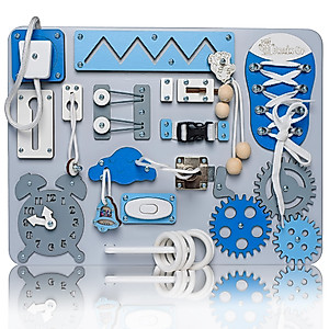 Busy Board for Toddlers, Sensory Game, Montessori Board for Kids, Activity Toy for Toddlers, Develop Fine Motor Skills, Educational Learning Toy, Learning Wooden Travel Toy, Doors and Locks