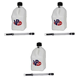 VP Racing Fuels VP-35200 5-Gallon Square Motorsport Racing Utility Rapid Refilling Liquid Fuel Jug Can and 14 inch Deluxe Hose Kit and Cap (3 Pack)