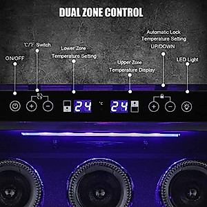 Antarctic Star 15" Wine Cooler Under Counter Beverage Refrigerator Beer Mini Fridge 28 Bottles Dual Zone Built-in Freestanding Stainless Steel Double-Layer Tempered Glass Door