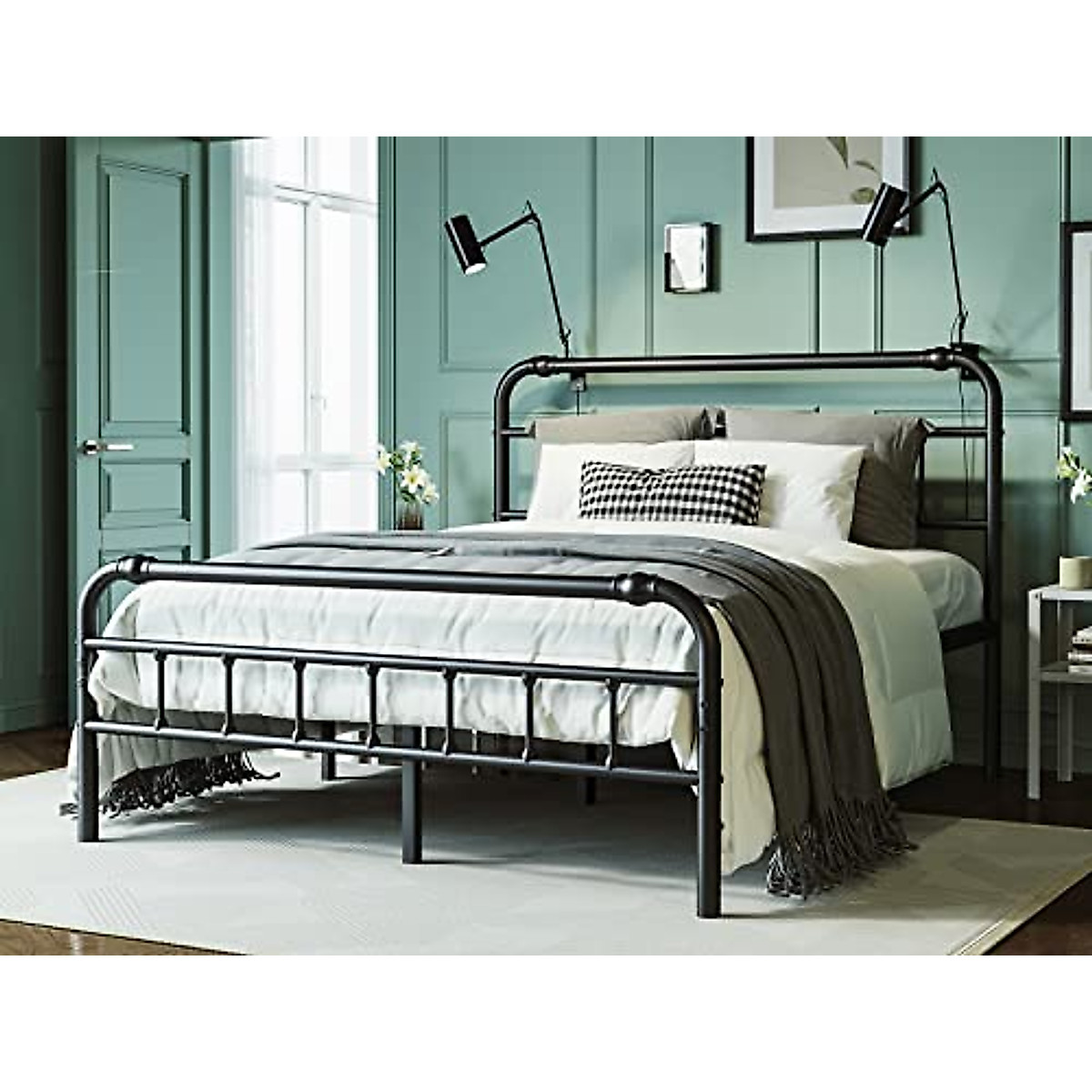 FSCHOS Full-Size-Bed-Frame-with-Headboard and Footboard, 18 Inch Metal Platform , Premium Steel Heavy Duty Bed Frame Full No Box Spring Needed, Easy Assembly, Black