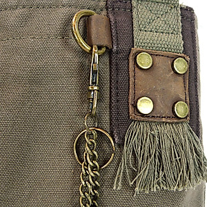 Canvas Patchwork Cross-body Messenger Bag with faux leather Animal Coin Purse (White Chichik Bird - Olive)